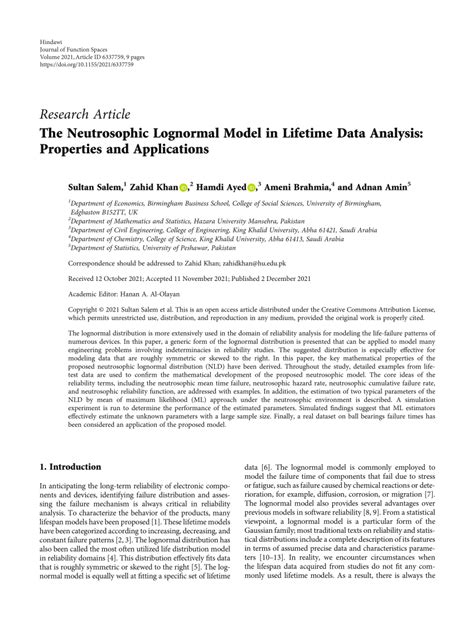 Pdf The Neutrosophic Lognormal Model In Lifetime Data Analysis Properties And Applications