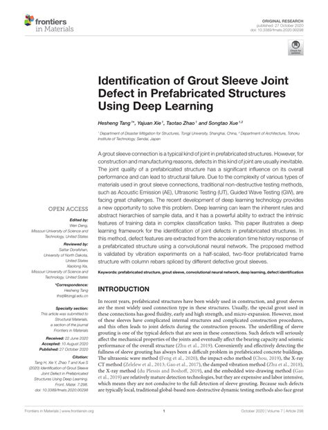 Pdf Identification Of Grout Sleeve Joint Defect In Prefabricated Structures Using Deep Learning