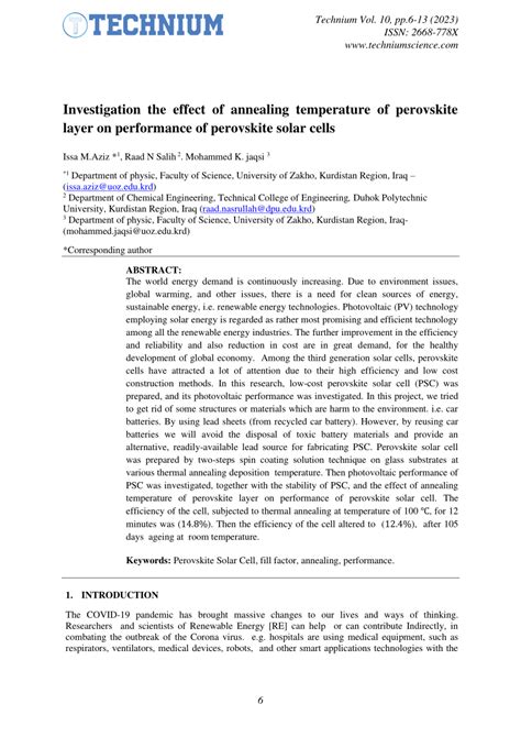 Pdf Investigation The Effect Of Annealing Temperature Of Perovskite Layer On Performance Of