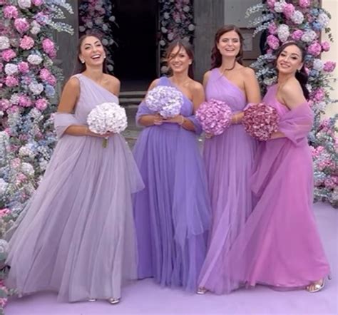 Purple And Pink Summer Wedding Mismatched Bridesmaid Dresses In Light