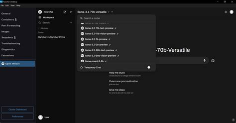 working with llms using open webui rancher desktop docs