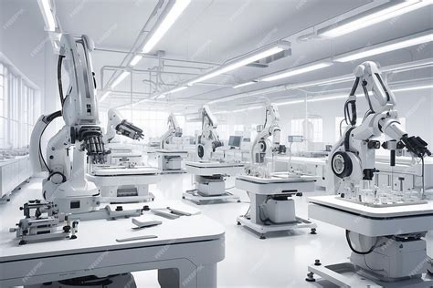 Futuristic White Factory Robot Assembly Line In Progress Premium Ai Generated Image