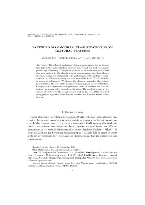 Pdf Extended Mammogram Classification From Textural Features