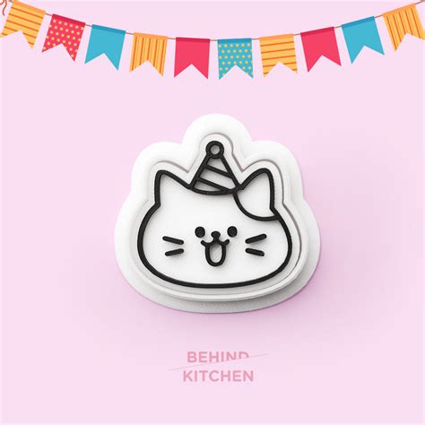 파티 모자 고양이 쿠키커터 깜찍한 생일파티 모자 쓴 냥이 쿠키틀