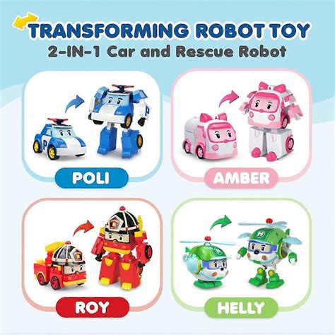 Sbsg Robocar Poli 4 Pack Poli Amber Roy Helly Transforming Robot Toys 4 Transformable