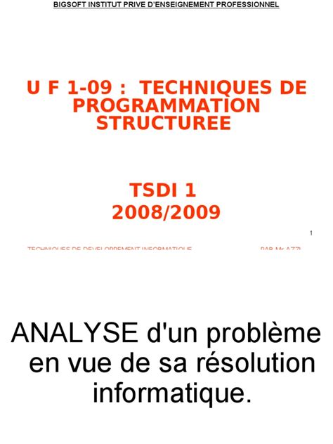 m09 techniques d programmation structuree pdf booléen c langage