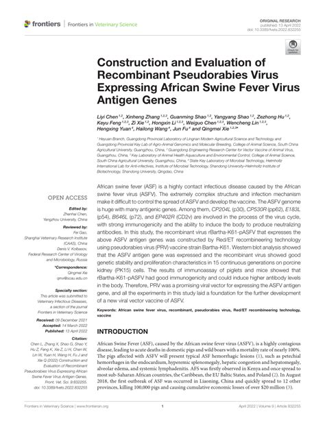 Pdf Construction And Evaluation Of Recombinant Pseudorabies Virus