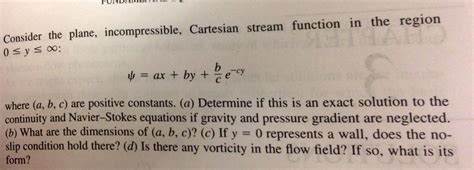 Solved Consider The Plane Incompressible Cartesian Stream Chegg