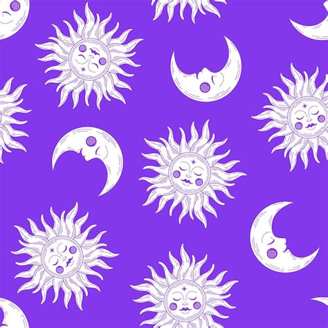 Premium Vector Purple Celestial Sun And Moon Seamless Pattern