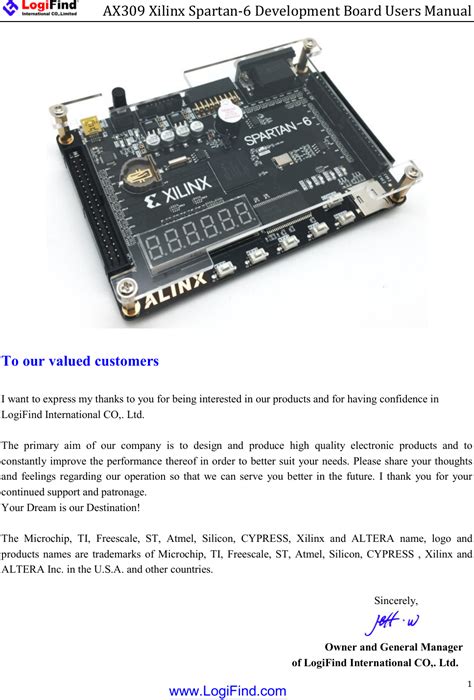 Ax309 Xilinx Spartan 6 Development Board Users Manual