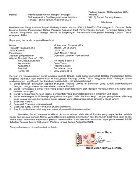 Surat Lamaran Surya Andika Pdf