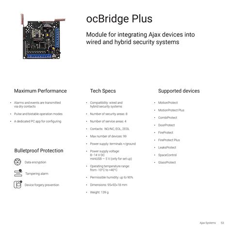 ajax ocbridge plus wireless sensor receiver for third party alarm