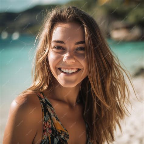 Premium Ai Image Portrait Of A Young Pretty Girl At The Beach