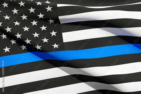 Thin Blue Line American Flag With Police Blue Line Support Of Police