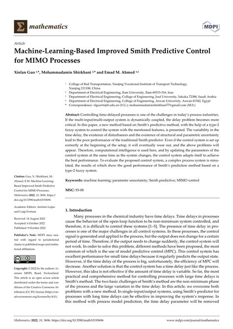 pdf machine learning based improved smith predictive control for mimo