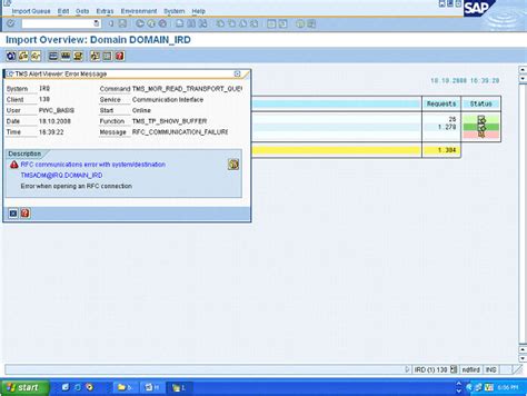 Rfc Communications Error With Systemdestination Tmsadmirqdomainird