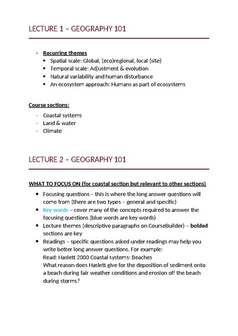 GEOG101 Summary Earth Surface Processes And Landforms LECTURE 1 GEOGRAPHY 101 Recurring