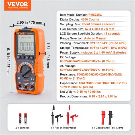 Vevor Digital Multimeter 4000 Counts Multimeter Tester Dc Ac Voltmeter Ncv Ohm Volt Amp