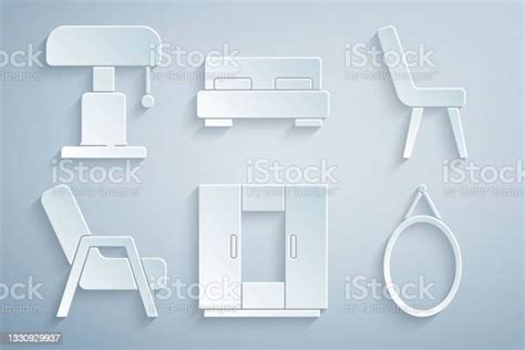 세트 옷장 안락 의자 거울 큰 침대와 테이블 램프 아이콘 벡터 3차원 형태에 대한 스톡 벡터 아트 및 기타 이미지 3차원 형태 베개 가구 Istock