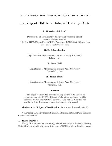 Pdf Ranking Of Dmus On Interval Data By Dea