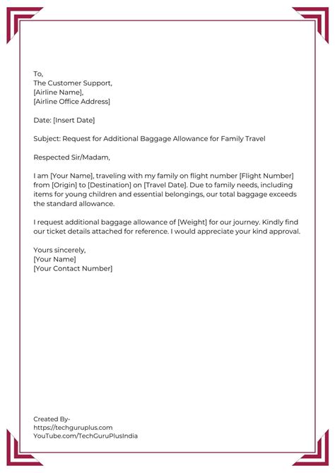 Application For Requesting Extra Baggage Allowance 5 Format