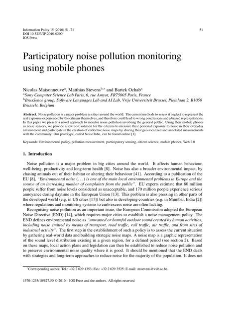Pdf Participatory Noise Pollution Monitoring Using Mobile Phones