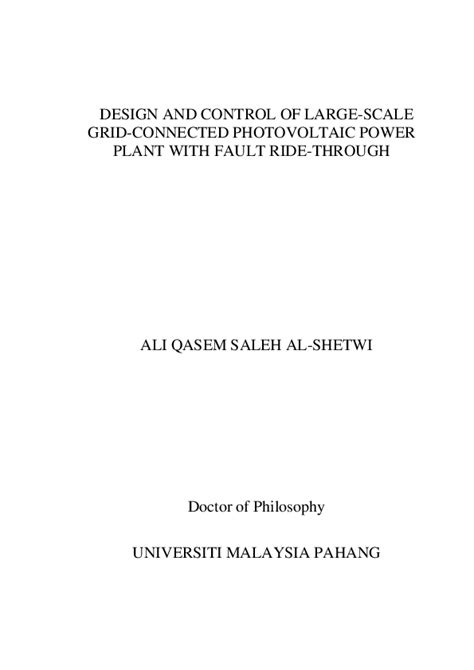 Pdf Design And Control Of Large Scale Grid Connected Photovoltaic Power Plant With Fault Ride