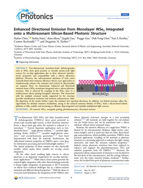 Pdf Enhanced Directional Emission From Monolayer Wse 2 Integrated