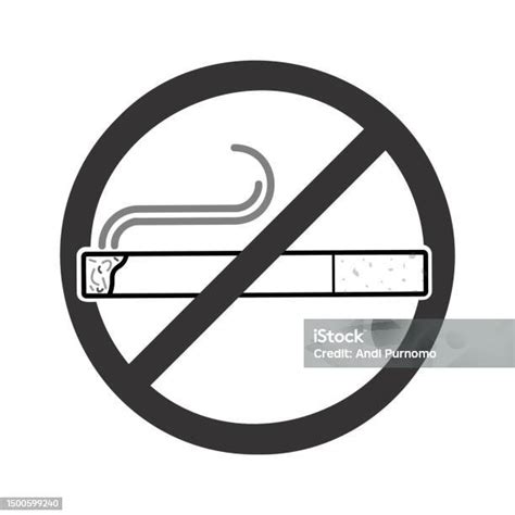 빨간 원으로 담배를 피우지 말라는 표지판과 만화 스타일의 담배 불과 연기가 있는 흡연 구역의 고립된 흑백 삽화 0명에 대한 스톡 벡터 아트 및 기타 이미지 Istock