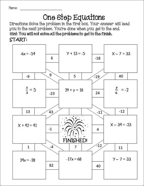 Printble One Step Equation Maze Worksheet Free Download And Print For