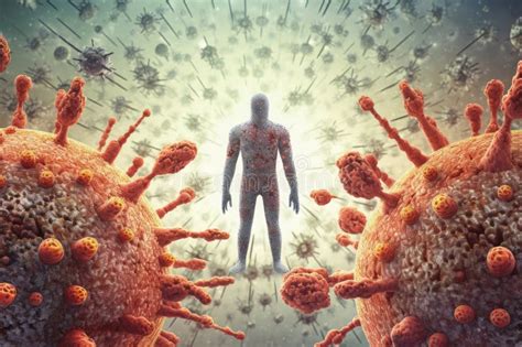 Different Shapes Bacterias And Virus Cells Near Person Silhouette