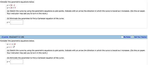 solved consider the parametric equations below x 5t 2