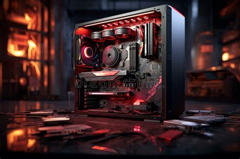 Black Gaming Computer With Colorful Lights In Dark Room Ai Generated Stock Illustration