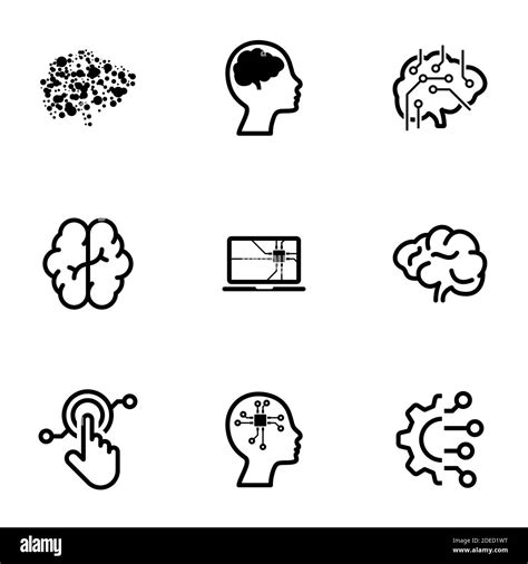 Set Of Black Icons Isolated On White Background On Theme Artificial Intelligence Stock Vector