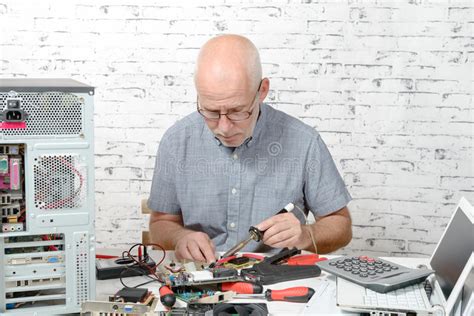 Technician Repairing Computer Hardware Stock Image Image Of Board Examine 61049137