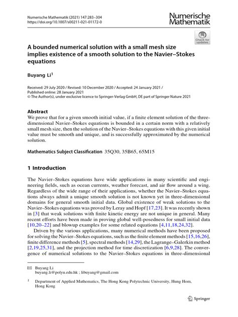 A Bounded Numerical Solution With A Small Mesh Size Implies Existence Of A Smooth Solution To