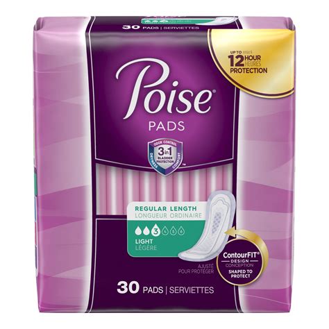 Poise Incontinence Pads Light Absorbency Regular 30 Count For Bladder
