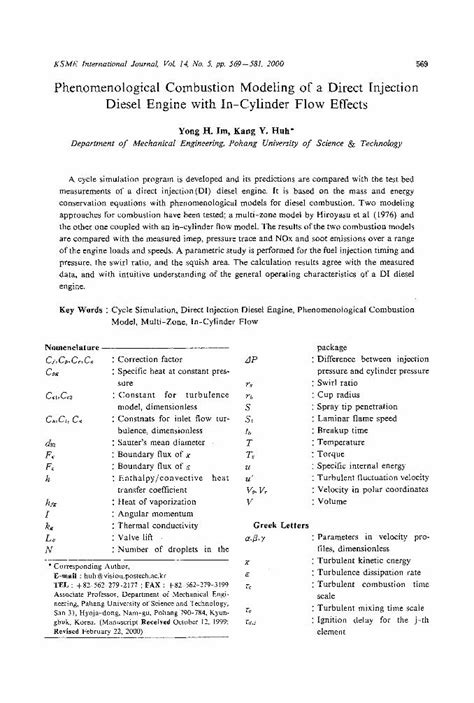 Pdf Phenomenological Combustion Modeling Of A Direct Injection Diesel Engine With In Cylinder