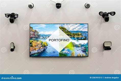 Different Types Of Cameras With A Monitor Of The Places Of Italy Stock