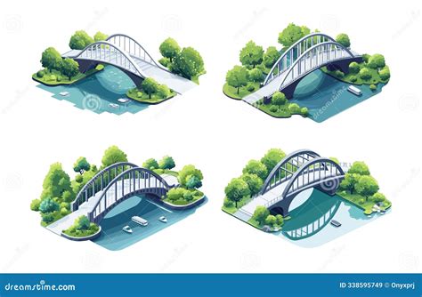 Bridges Isometric Vector Set Pillars Spans Over River Canal Overpass Archways Road Highway