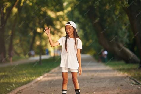 Premium Photo Positive Hand Gesture Young Girl In Casual Clothes Is