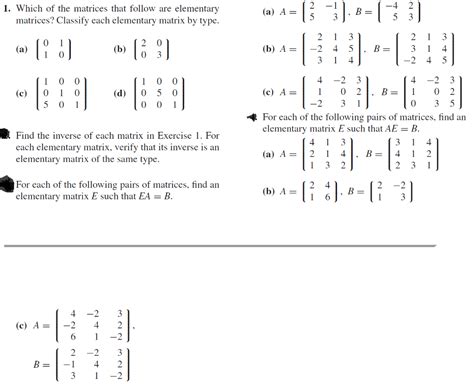 Solved 1 W Hich Of The Matrices That Follow Are Elementary