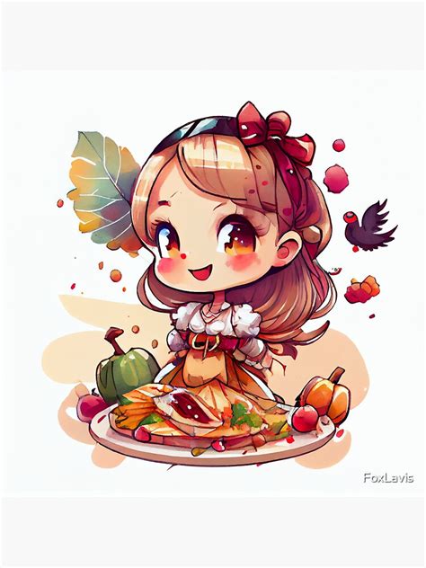 Cute Smiling Chibi Girl Thanksgiving Sticker For Sale By Foxlavis Redbubble