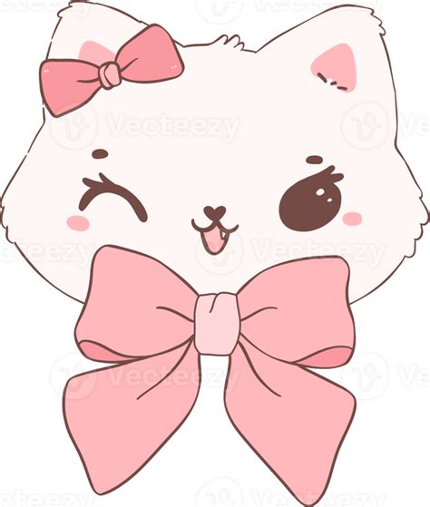 Cute Coquette Cat In White With Pink Pastel Accessory Doodle 36283484 Png