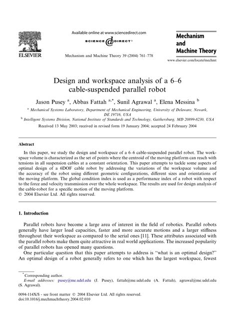Pdf Design And Workspace Analysis Of A 6 6 Cable Suspended Parallel Robot
