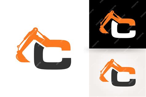 건설 중장비 회사를 위한 C 문자가 있는 굴삭기 로고 프리미엄 벡터