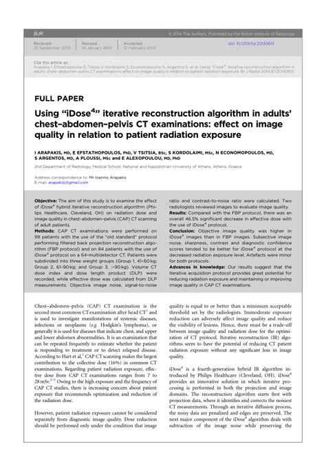 Pdf Using Idose4 Iterative Reconstruction Algorithm In Adults Chest Abdomen Pelvis Ct