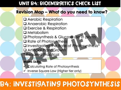 Aqa Gcse Biology Revision Rate Of Photosynthesis Teaching Resources