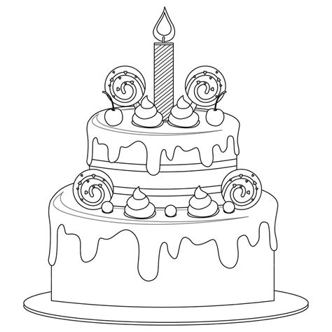 어린이와 성인을 위한 생일 케이크 색칠 그림 프리미엄 벡터