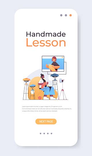 웹 브라우저 창 온라인 수제 수업에서 교사와 함께 비디오 코스를 보면서 뜨개질을 배우는 여성 테크놀로지에 대한 스톡 벡터 아트 및 기타 이미지 Istock